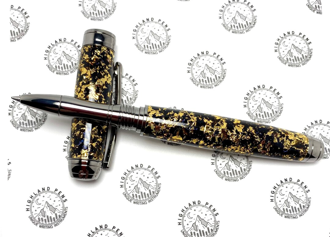 Rollerball Pen - Gold and Onyx Flake - Black Titanium - Etsy