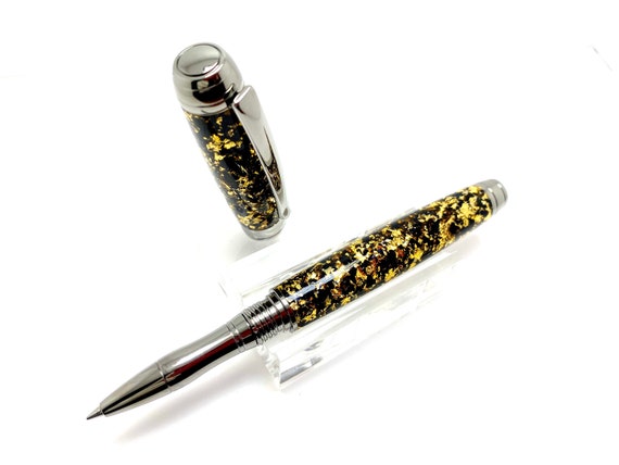 Gold and Onyx Flake Black Titanium Rollerball Pen - Etsy