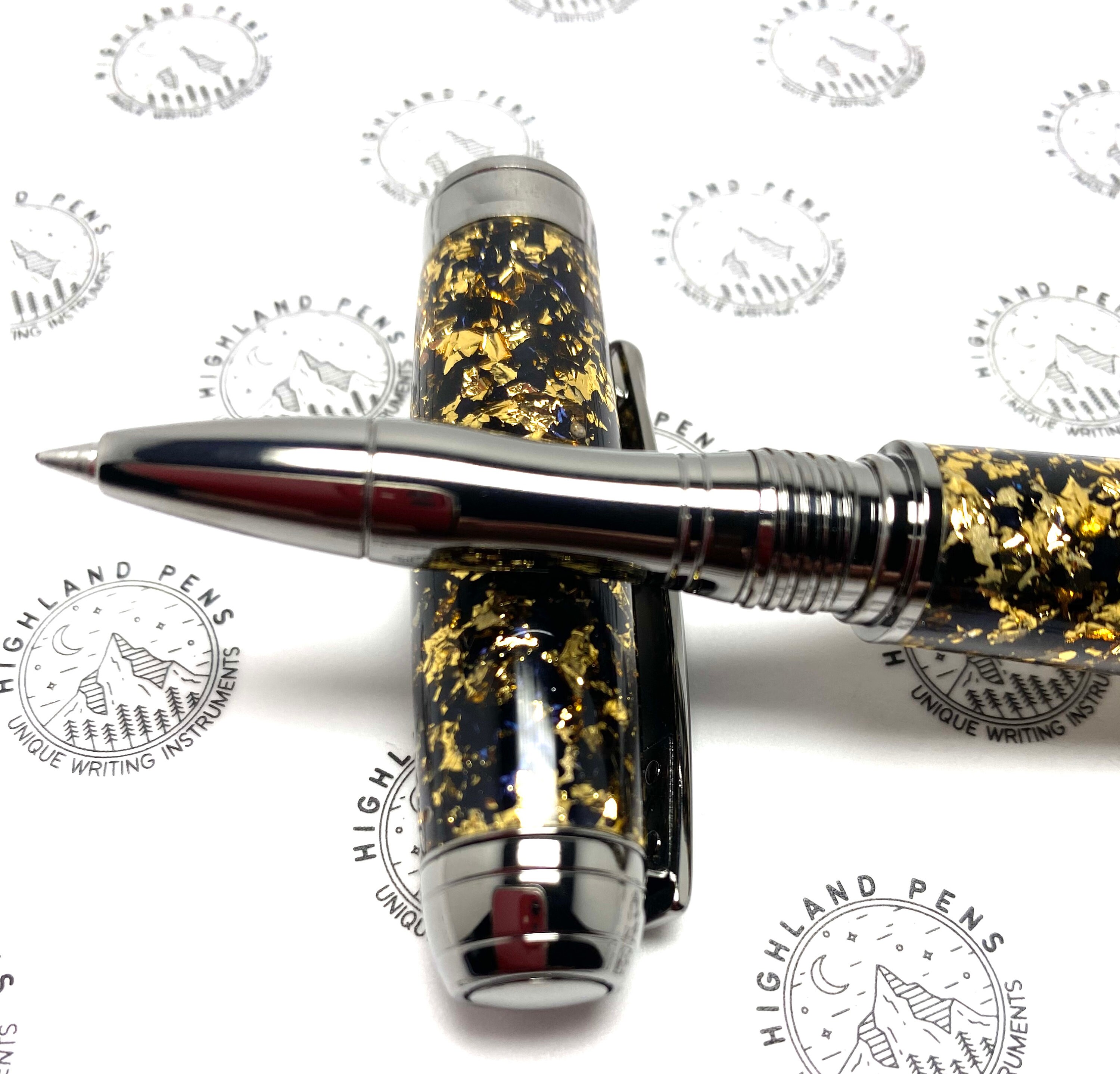 Rollerball Pen Gold and Onyx Flake Black Titanium - Etsy