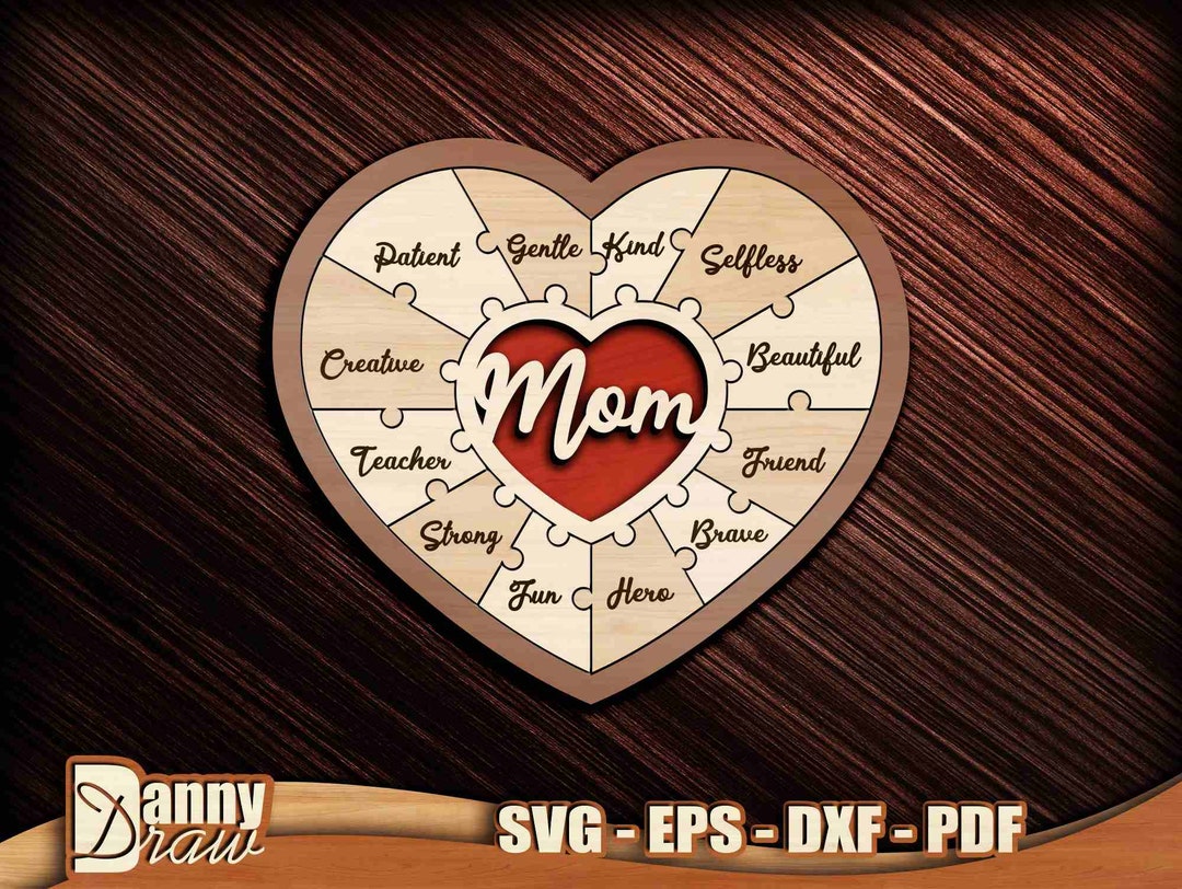 Mom Puzzle Svg, Mom Svg, 2 Layer Mom Sign, Mom Sign Cut File, Mom Heart ...
