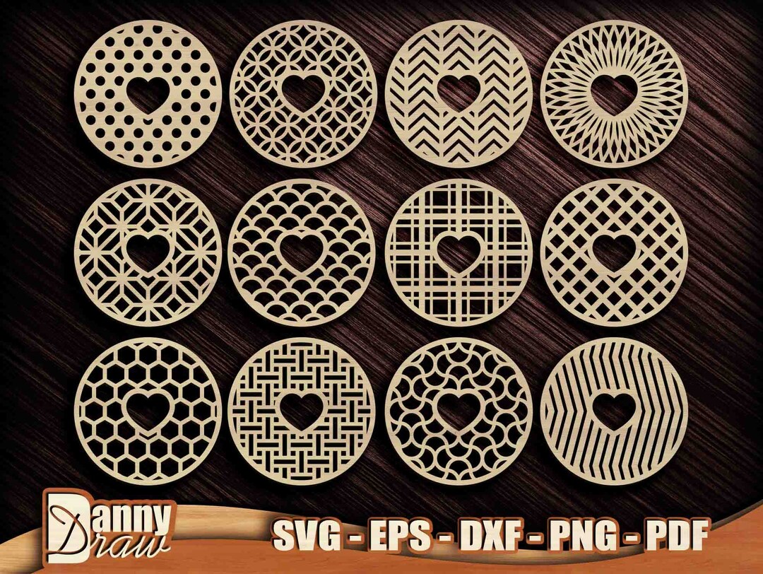 Round Coasters SVG, Wood Coaster Templates, Heart Svg, Trivet Templates ...