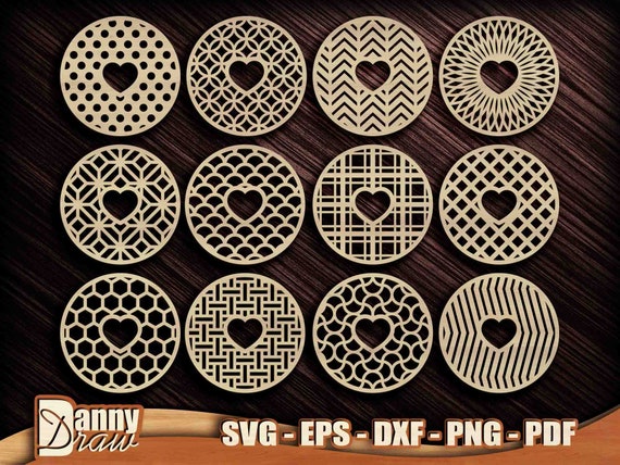 Round Coasters SVG Wood Coaster Templates Heart Svg Trivet | Etsy