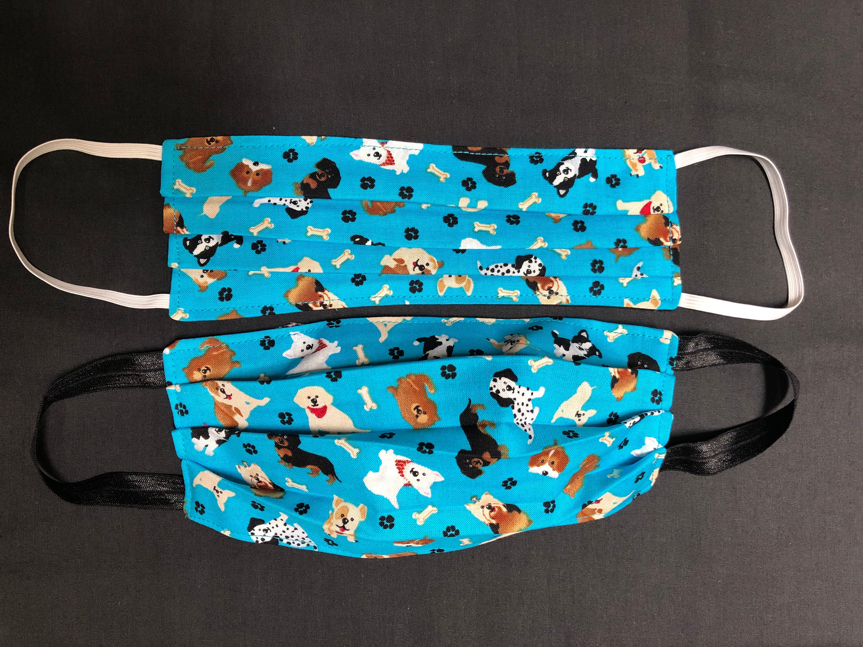 Puppies With Bones and Paw Print Face Mask Bright Colors Fun Washable ...