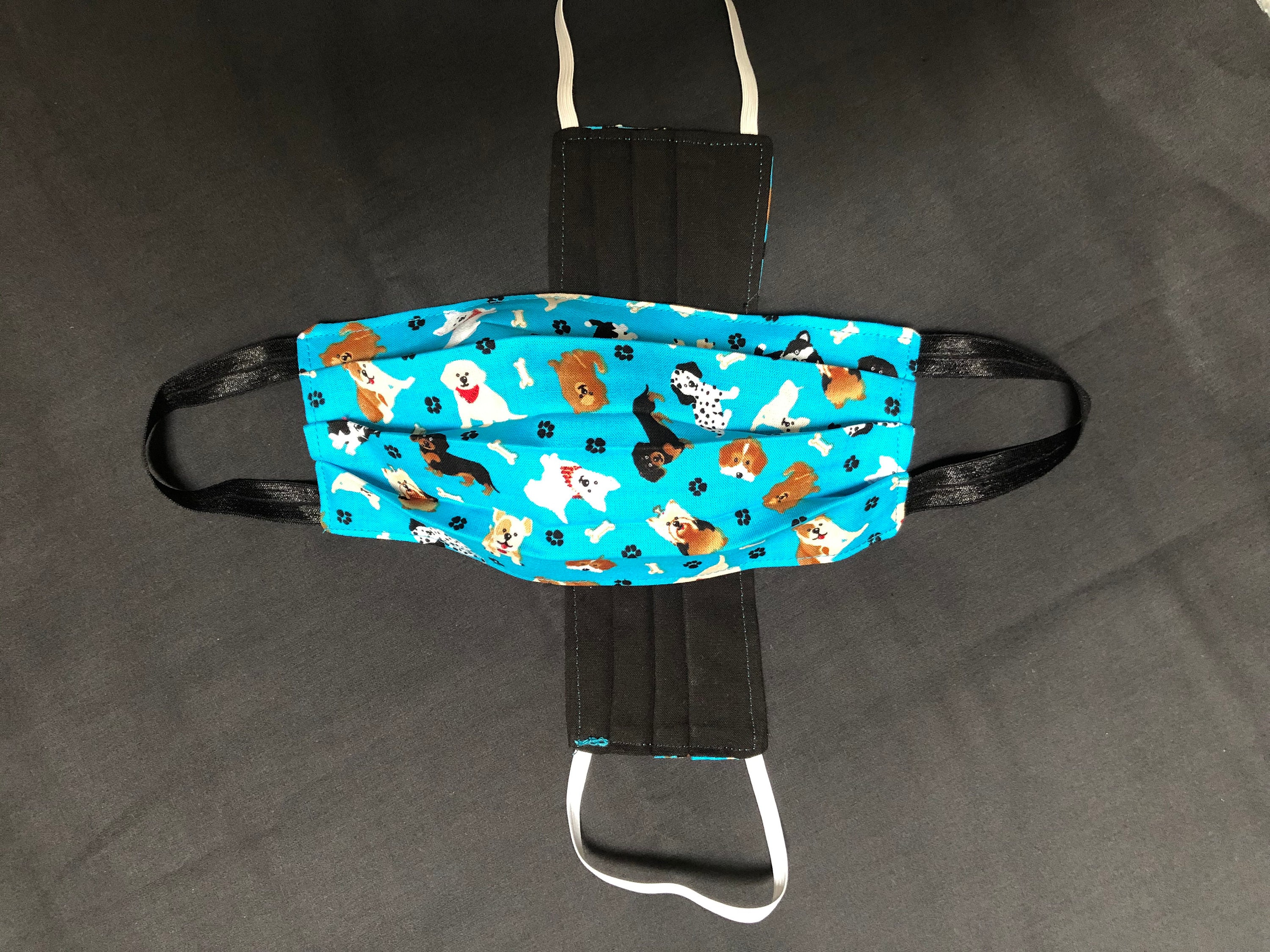 Puppies With Bones and Paw Print Face Mask Bright Colors Fun Washable ...