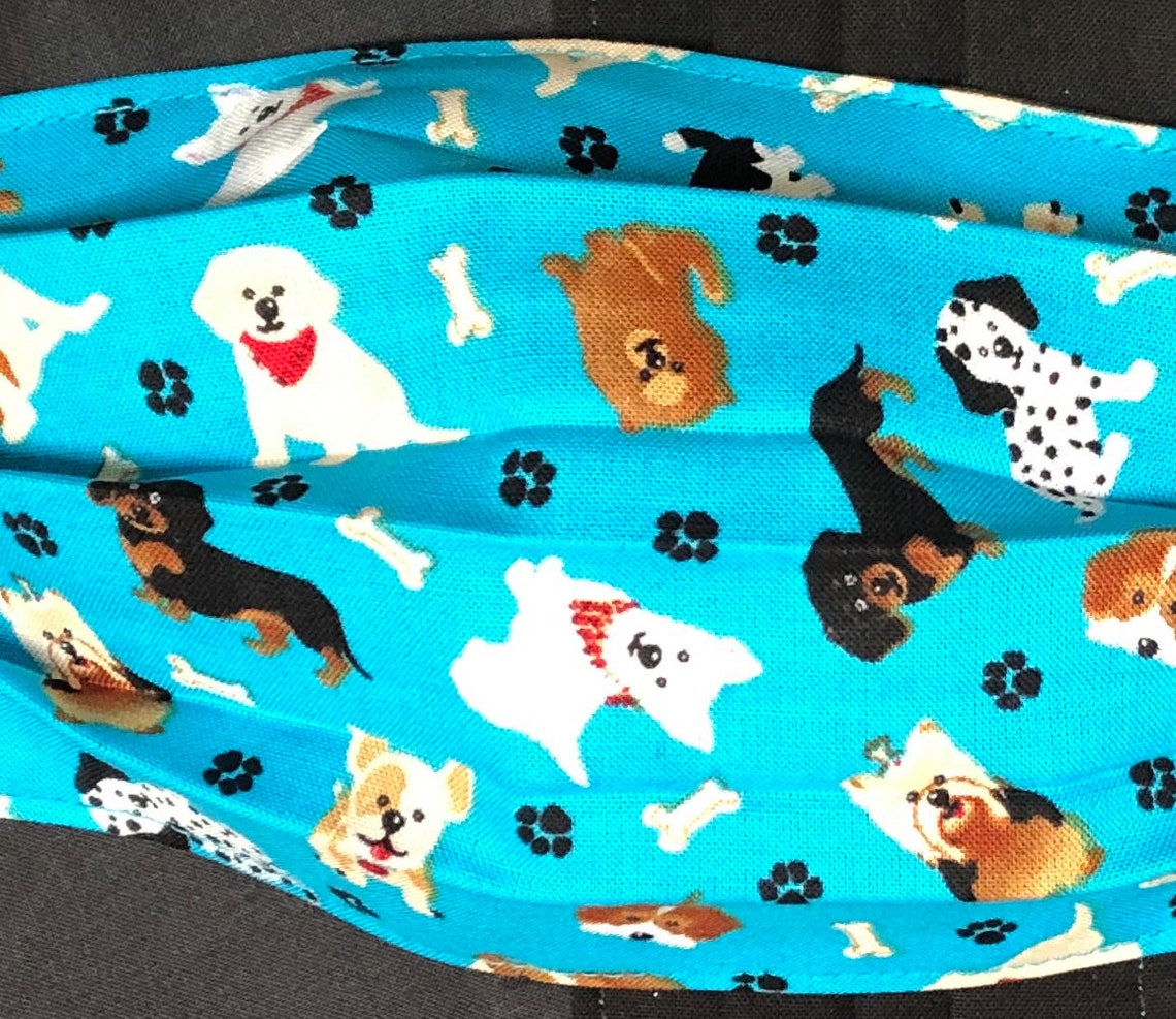 Puppies With Bones and Paw Print Face Mask Bright Colors Fun Washable ...
