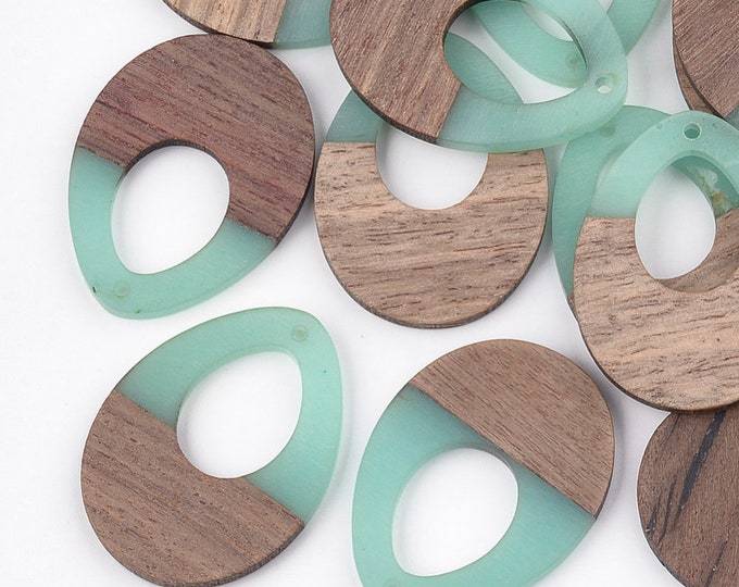 6 Pieces Turquoise Color Resin and Wood Teardrop Pendant Wholesale ...