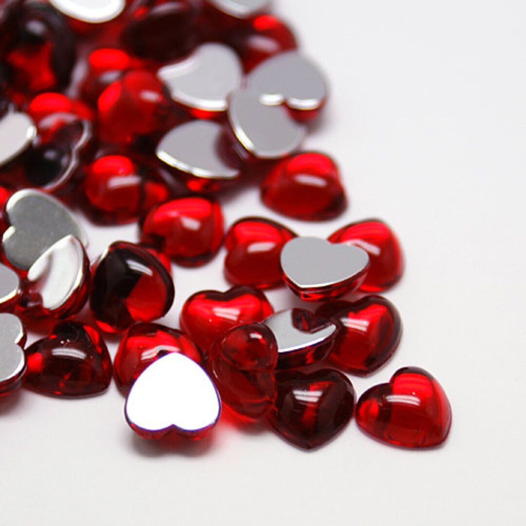 250 Pieces - 8x8 Mm - Red - Acrylic Heart Cabochon - Flatback ...