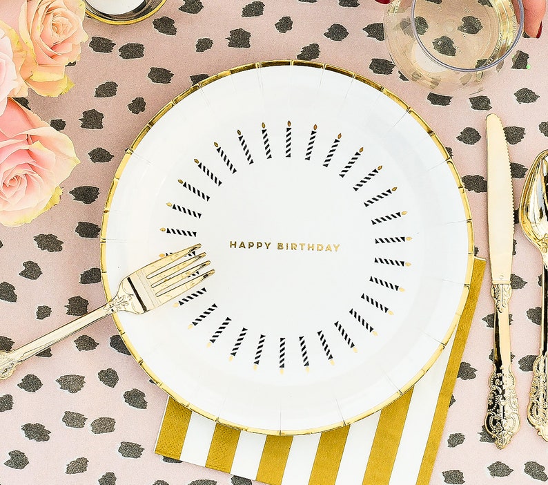 Gold Birthday Candles Round Paper Plates 9 Inch Plates 10 - Etsy