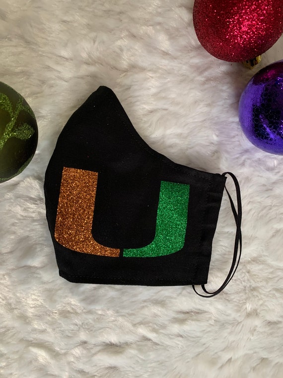 University of Miami Hurricanes Mask U of M Fitted or Pleated Reversible ...