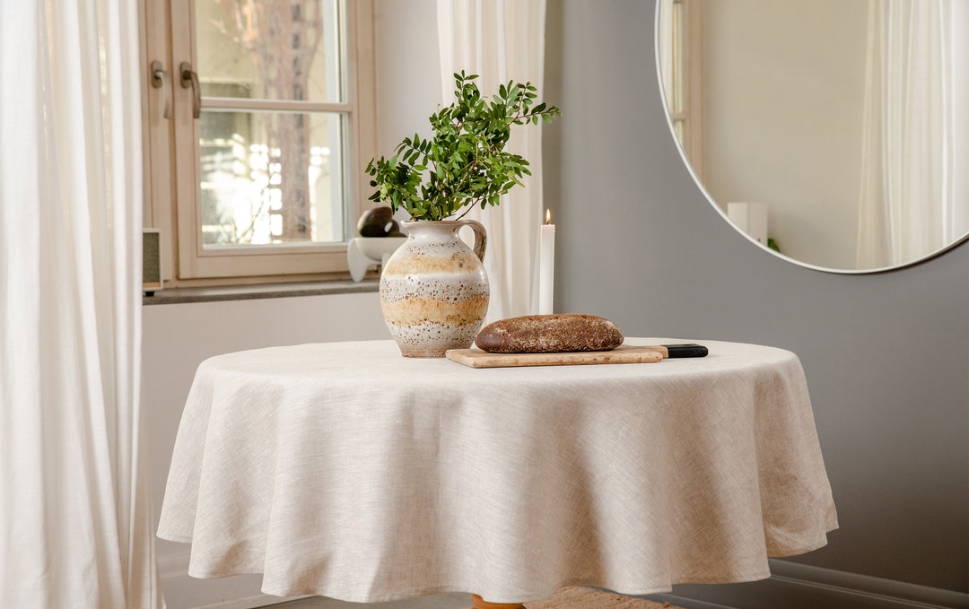 Natural Linen Round or Circle Table Cloth, Magnificent Decoration for ...