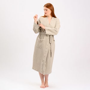 Natural Soft Waffle Linen Robe for Women Kimono Bride Robe Bathrobe ...