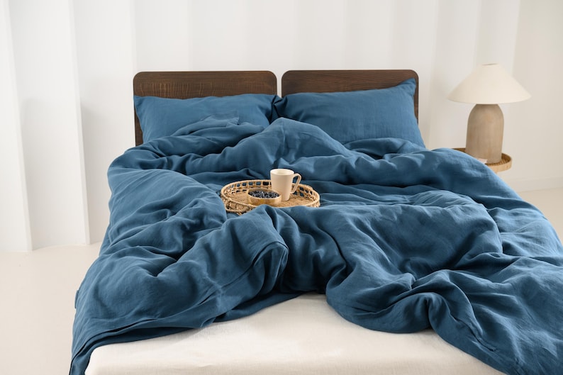 Ocean Blue Linen Duvet Cover: Stonewashed Flax Bedding OEKO TEX ...