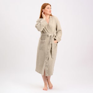 Natural Soft Waffle Linen Robe for Women Kimono Bride Robe Bathrobe ...