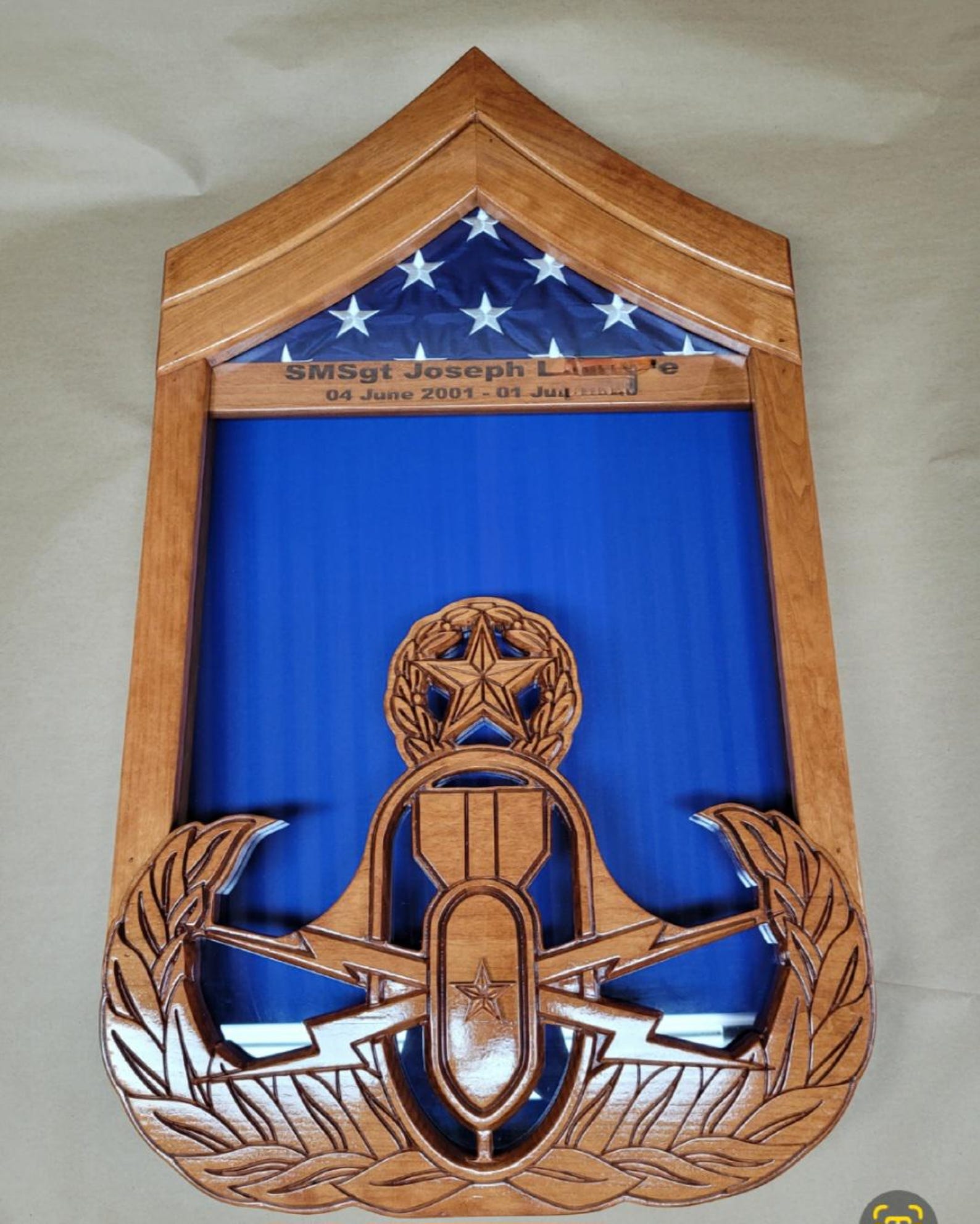 Handcrafted Air Force Smsgt Skill Level Badge Shadow Box-air Force ...