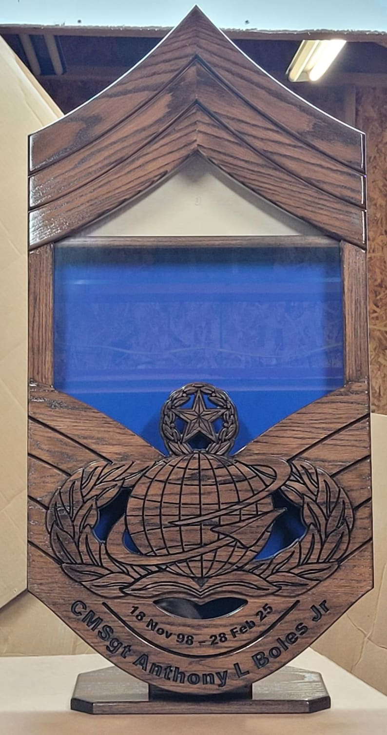 Handcrafted Air Force Cmsgt Skill Level Badge Shadow Box-air Force ...