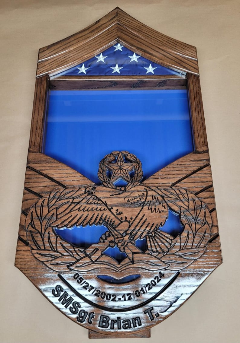 Handcrafted Air Force Smsgt Skill Level Badge Shadow Box-air Force ...