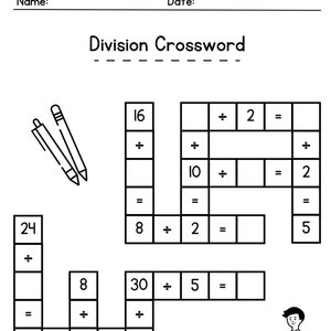 Division Crossword Math Activity - Learn to Divide Math Division ...
