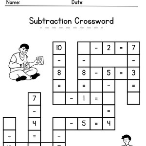 Subtraction Crossword Math Printable Activity - Learn Math Subtraction ...