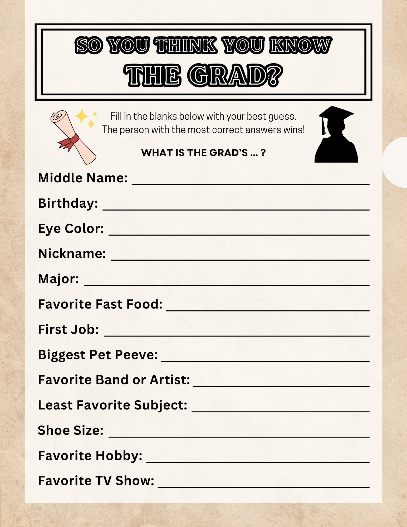 Graduation Game | Class of 2024 Grad Party Printable Game | High School ...