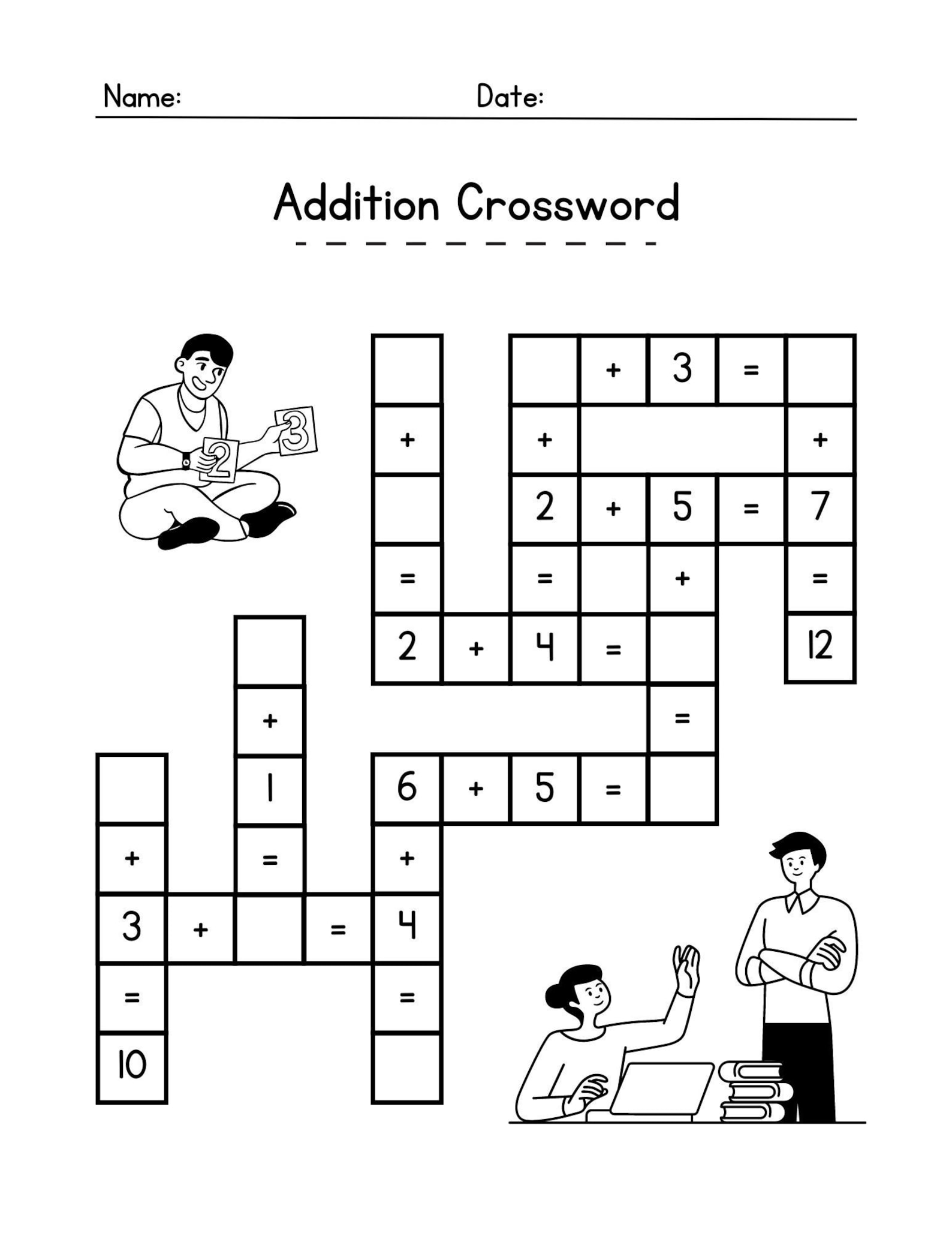 Addition Crossword Math Printable Activity - Learn Math Addition ...