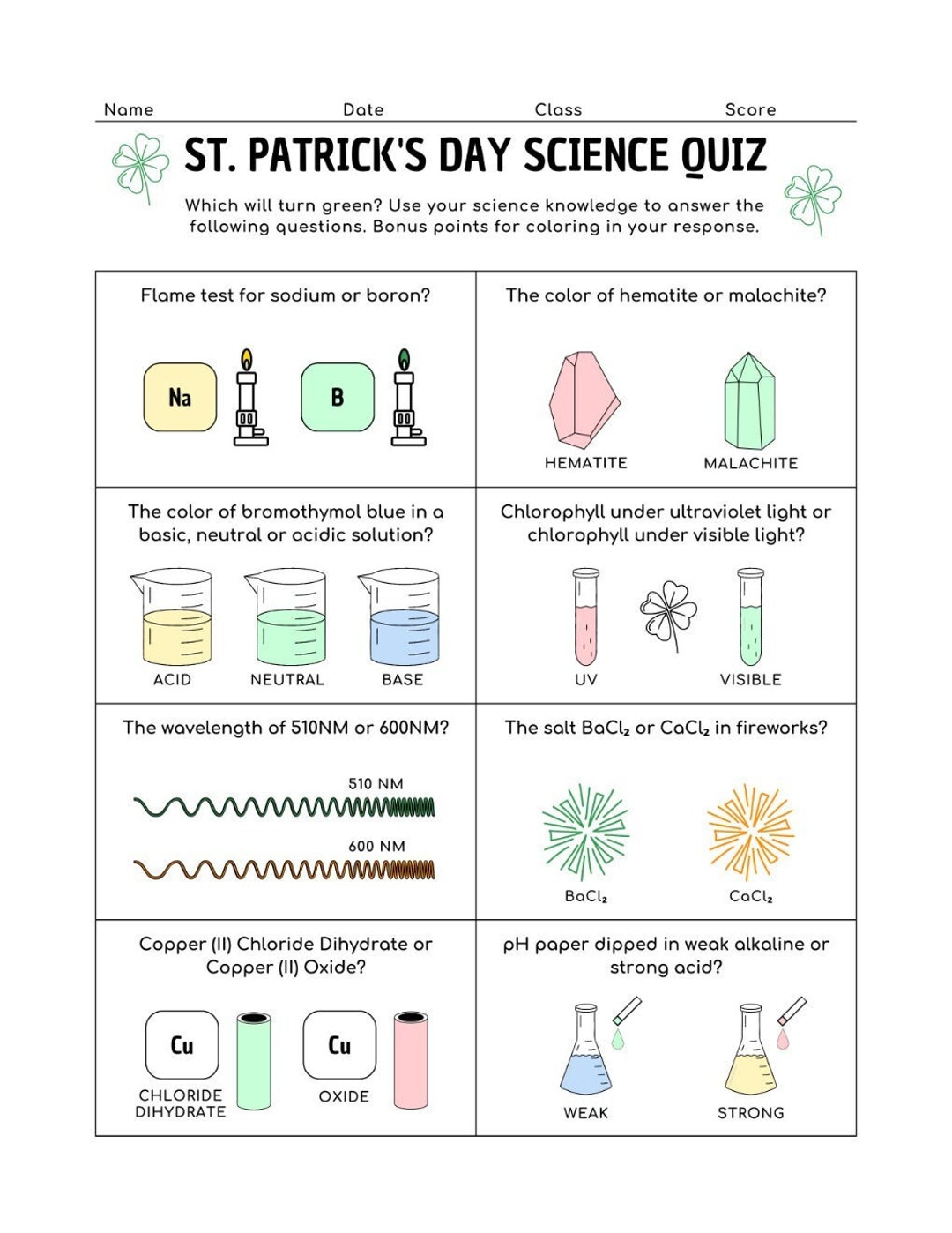 St. Patrick's Day Chemistry Quiz | Science Quiz | Middle School, Junior ...