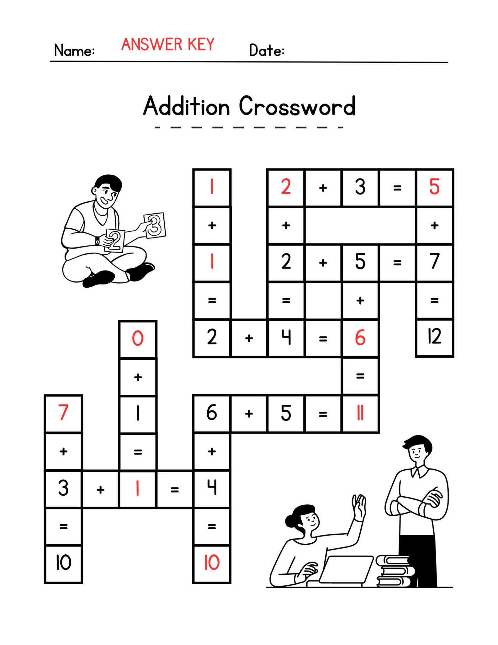 Addition Crossword Math Printable Activity - Learn Math Addition ...