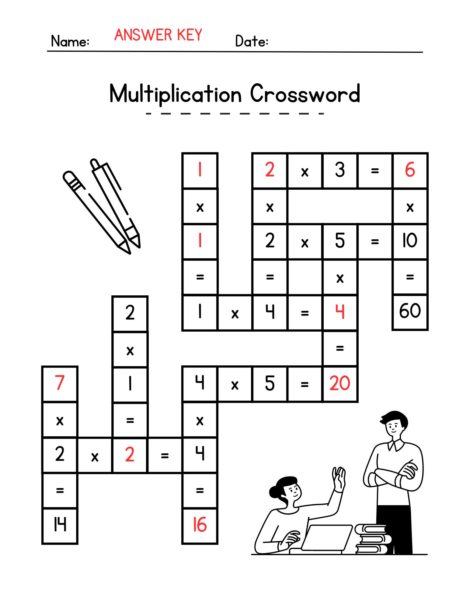 Multiplication Crossword Math Activity- Learn Math Multiplication ...