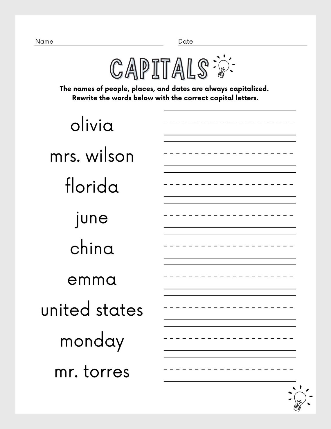Capitalization Worksheets | Printable Capital Letter Activity | English ...