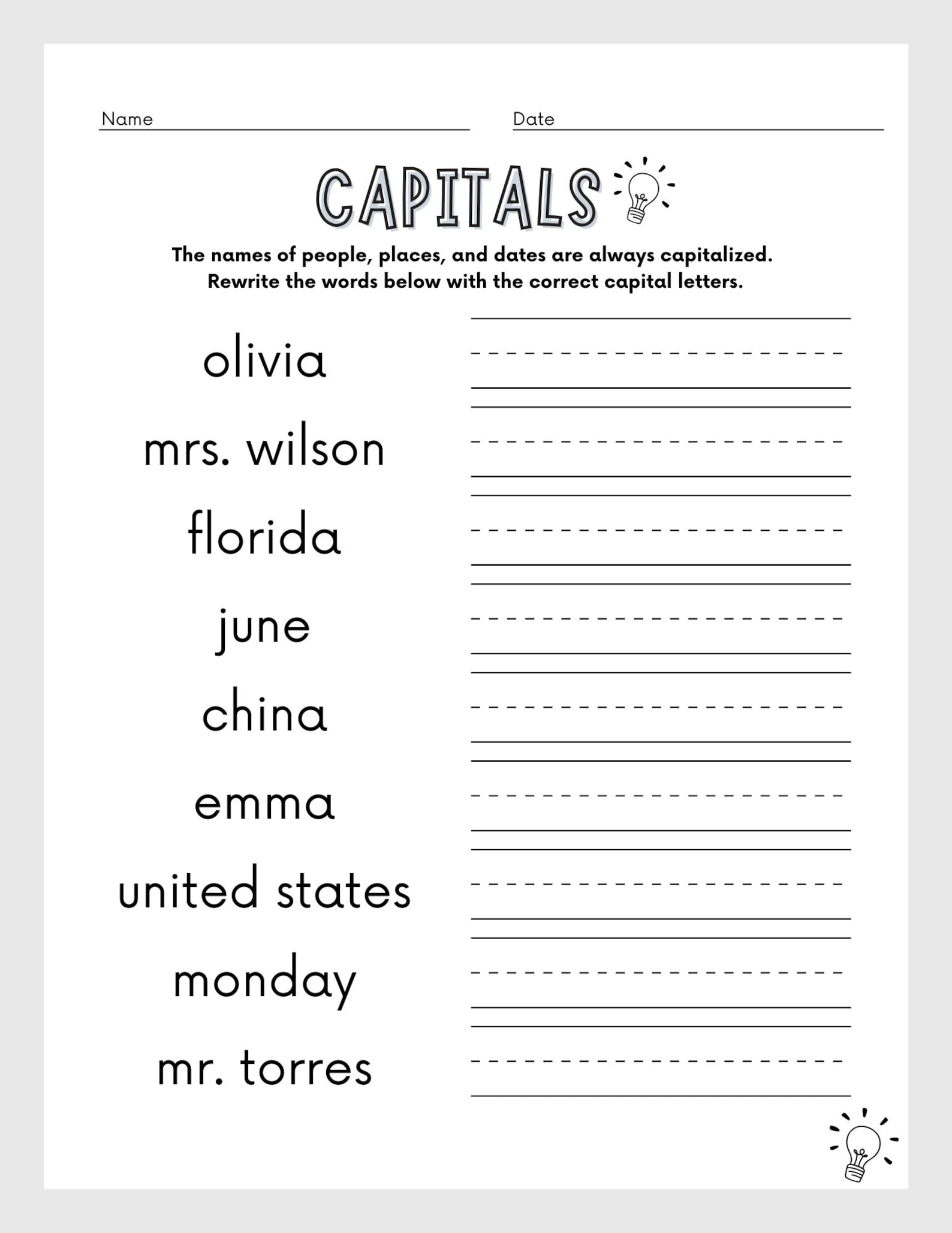 Capitalization Worksheets | Printable Capital Letter Activity | English ...