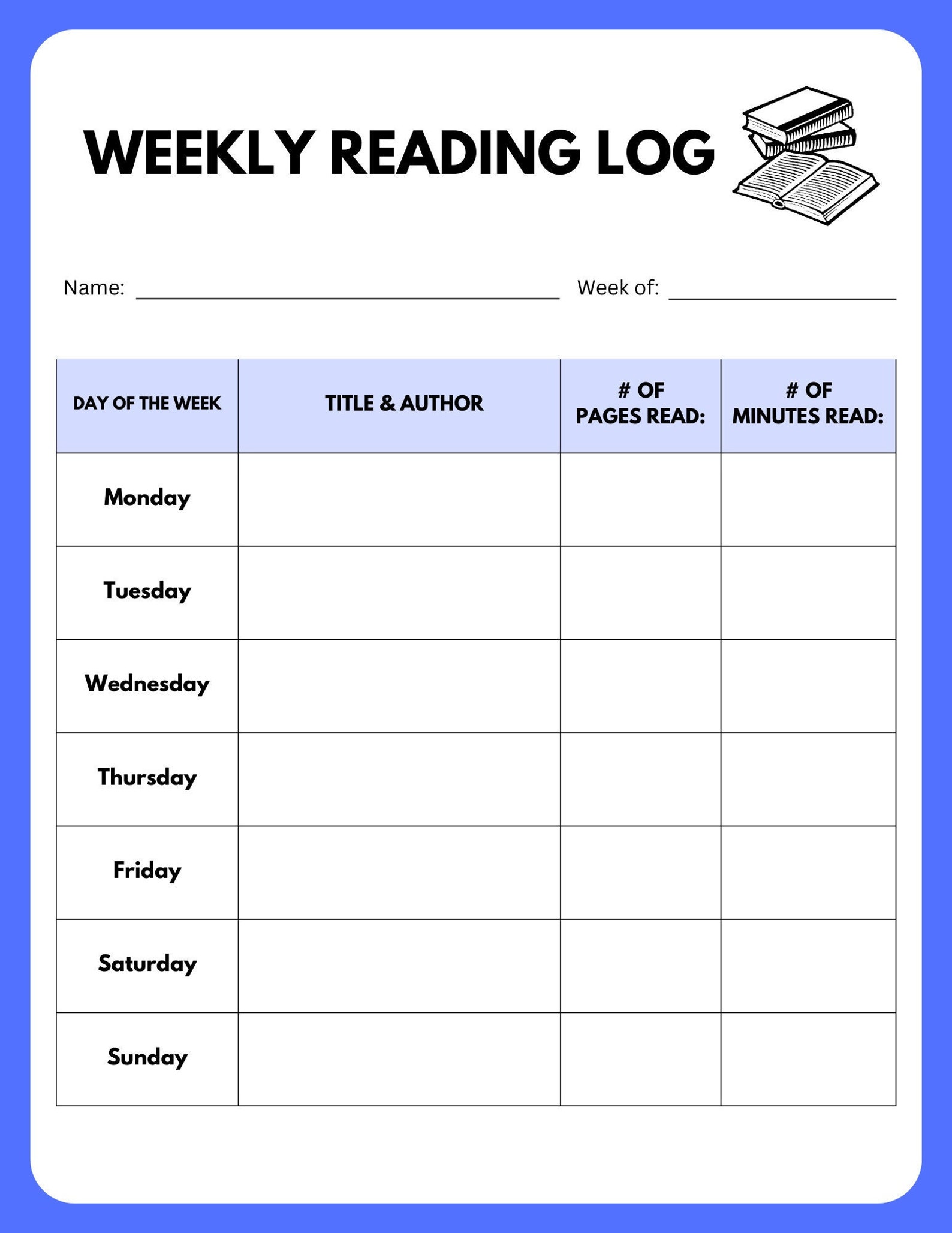 Reading Log Printable Reading Log | Reading Tracker Printable Reading ...