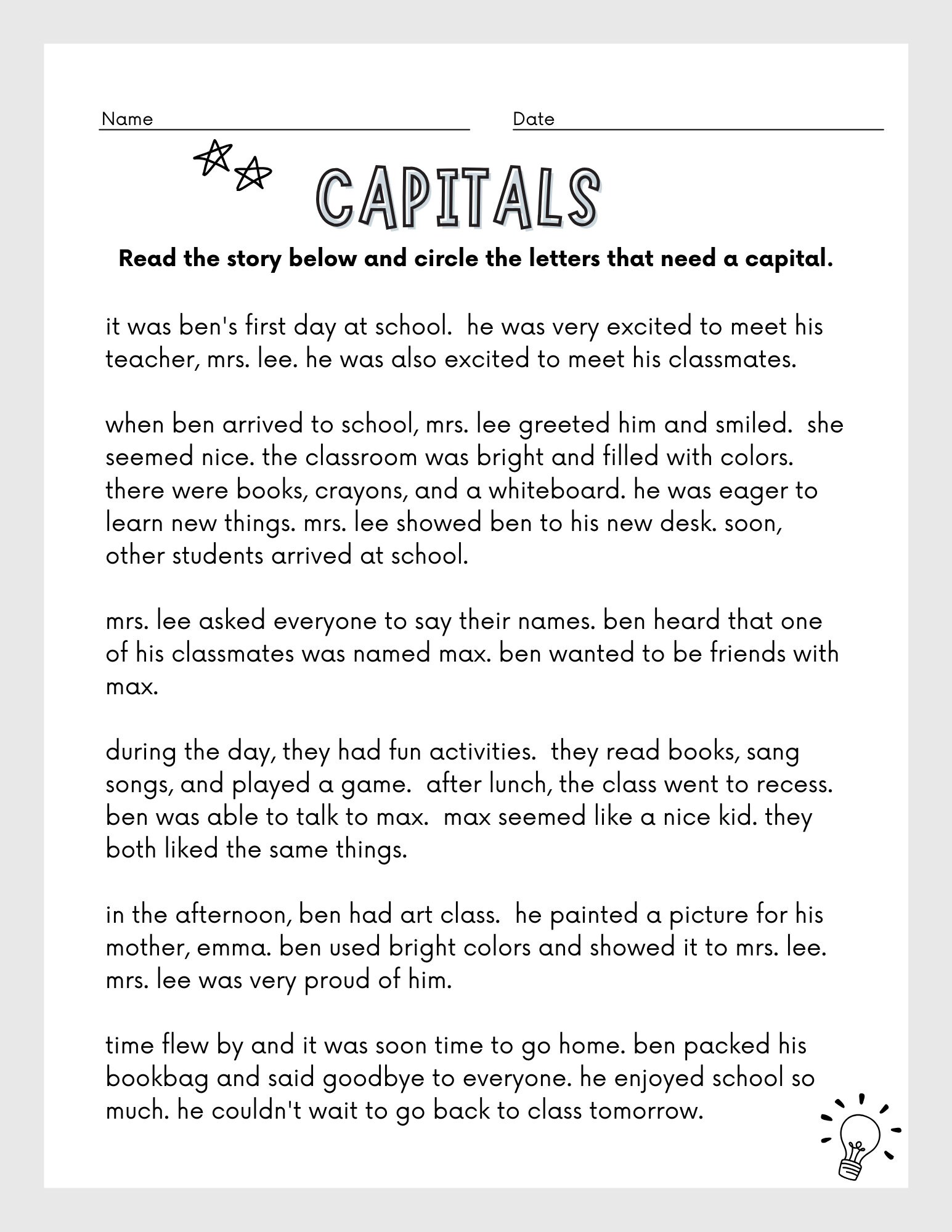 Capitalization Worksheets | Printable Capital Letter Activity | English ...