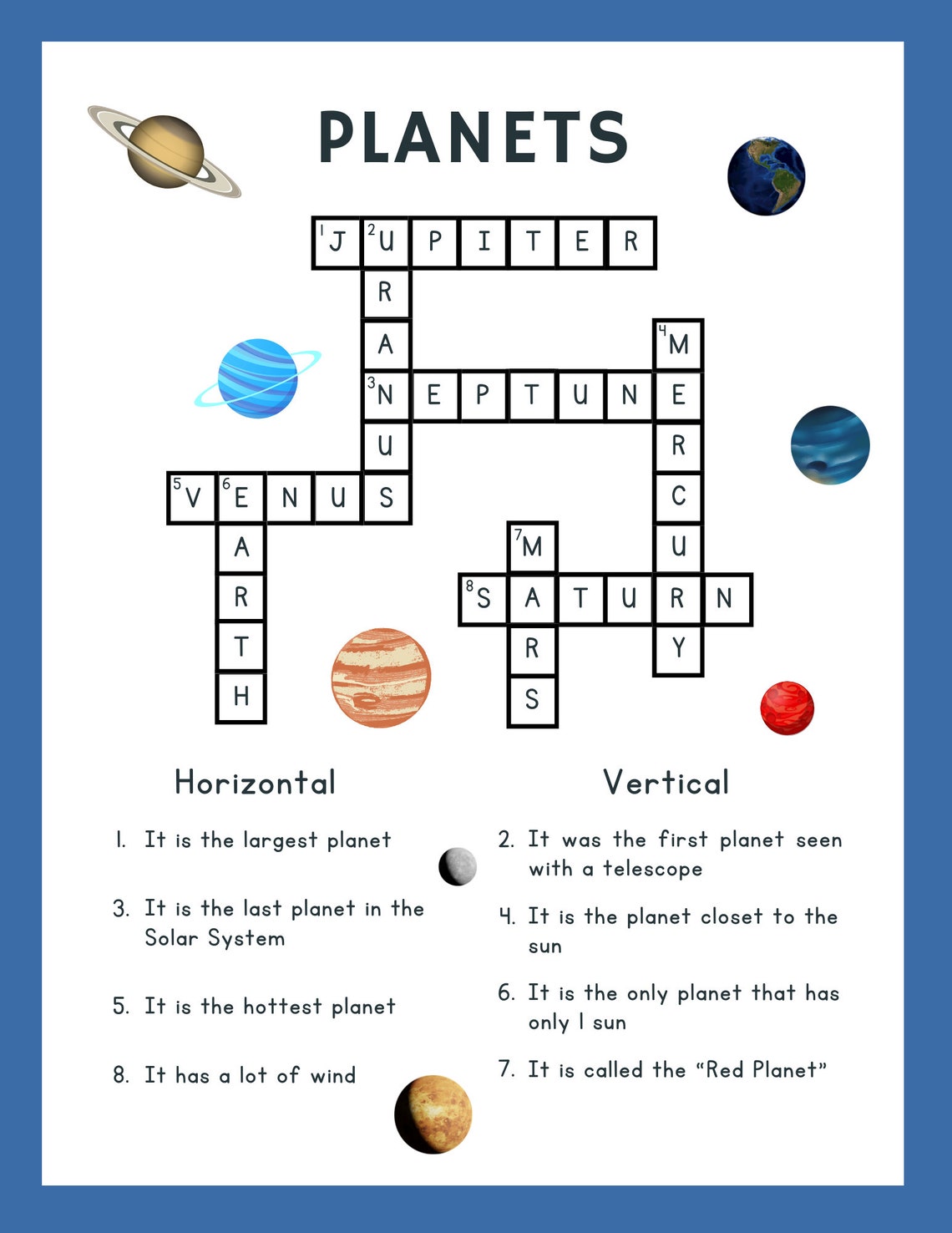 Planet Activity, Printable Planet Worksheets, Educational Outer Space ...