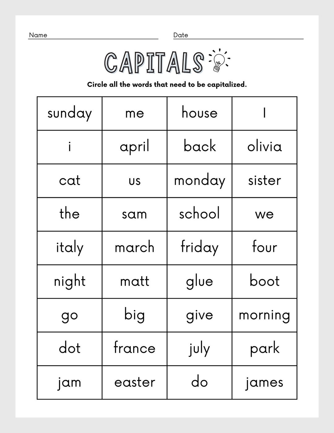 Capitalization Worksheets | Printable Capital Letter Activity | English ...