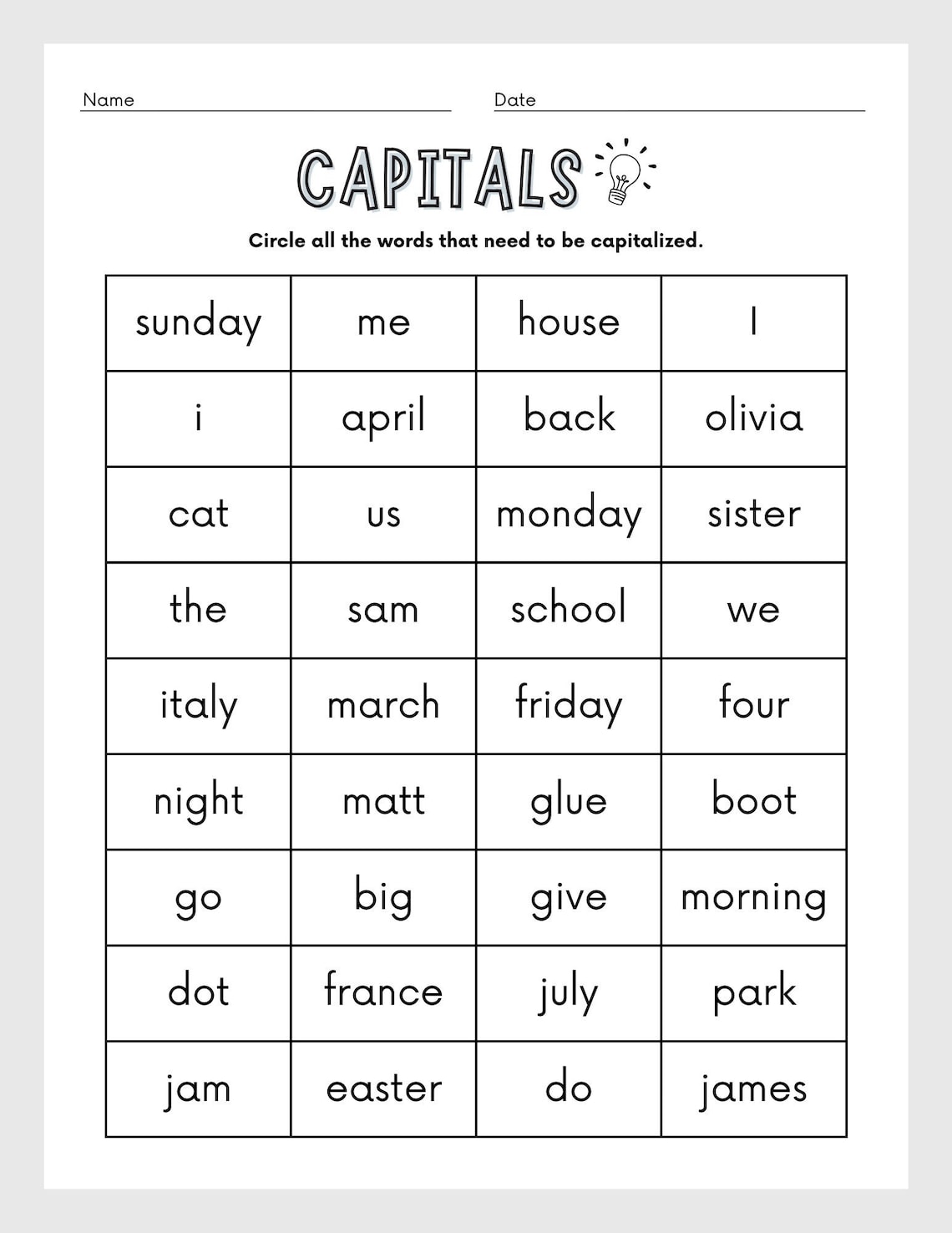 Capitalization Worksheets | Printable Capital Letter Activity | English ...