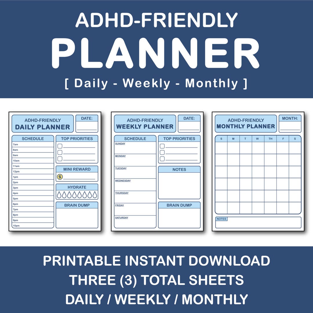 ADHD Planner Printable | Daily Weekly Monthly Planner | Focus ...
