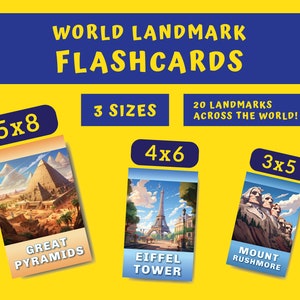 World Landmark Flashcards, 20 Printable Flash Cards of World Landmarks ...