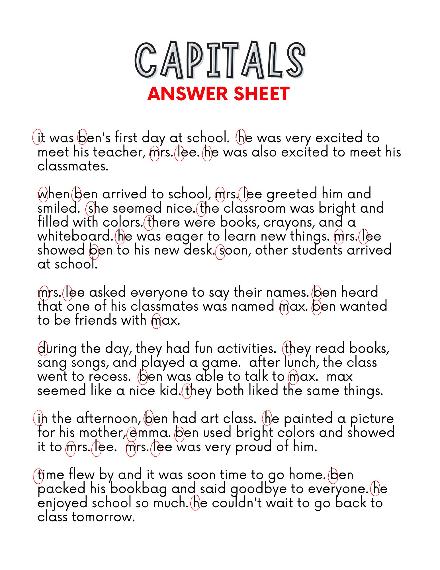 Capitalization Worksheets | Printable Capital Letter Activity | English ...