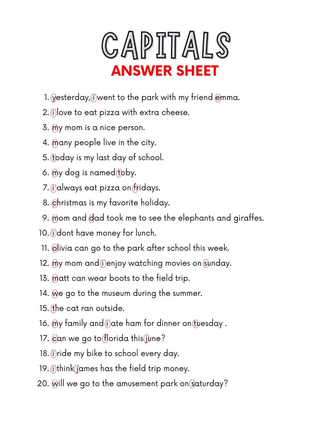 Capitalization Worksheets | Printable Capital Letter Activity | English ...