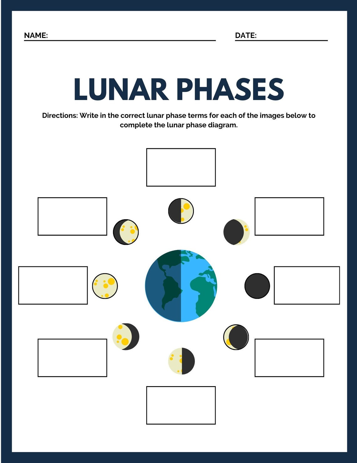 Moon Phases Science Worksheet, Lunar Cycle Worksheet Lunar Cycle ...