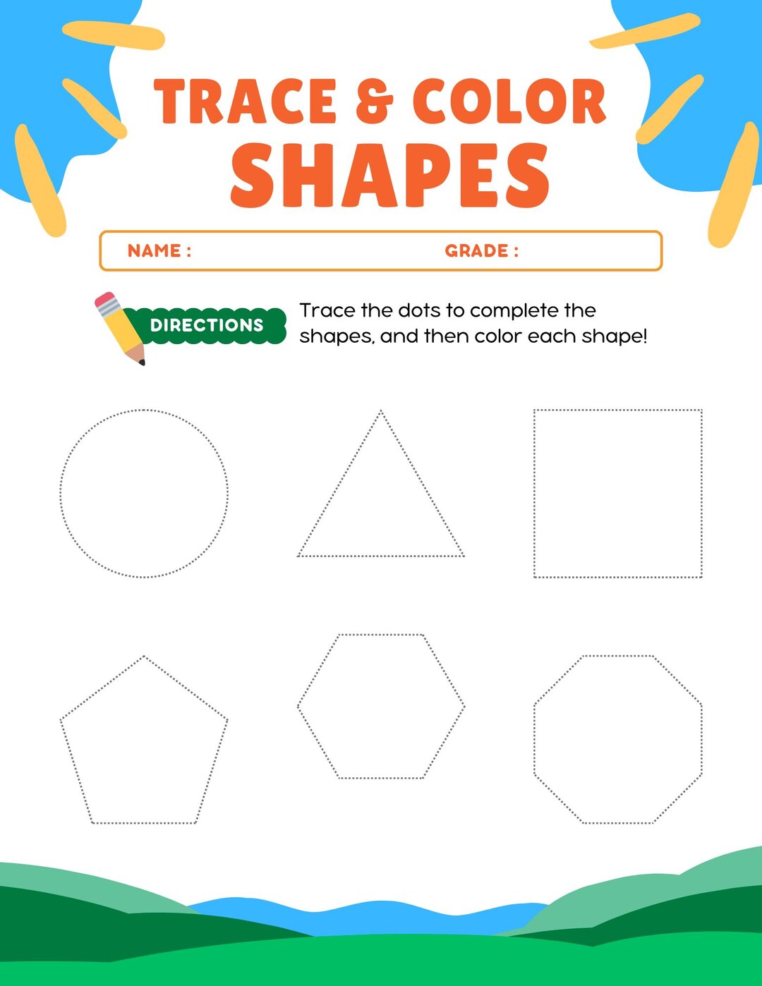 Learn Shapes - Shape Tracing Shape Coloring Activity Sheet - Shape ...
