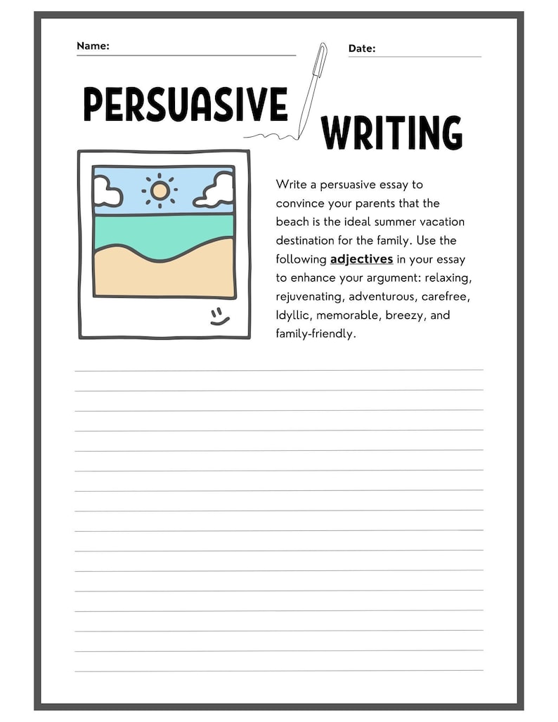 Persuasive Writing Essay Activity - English Essay Persuasive Printable ...