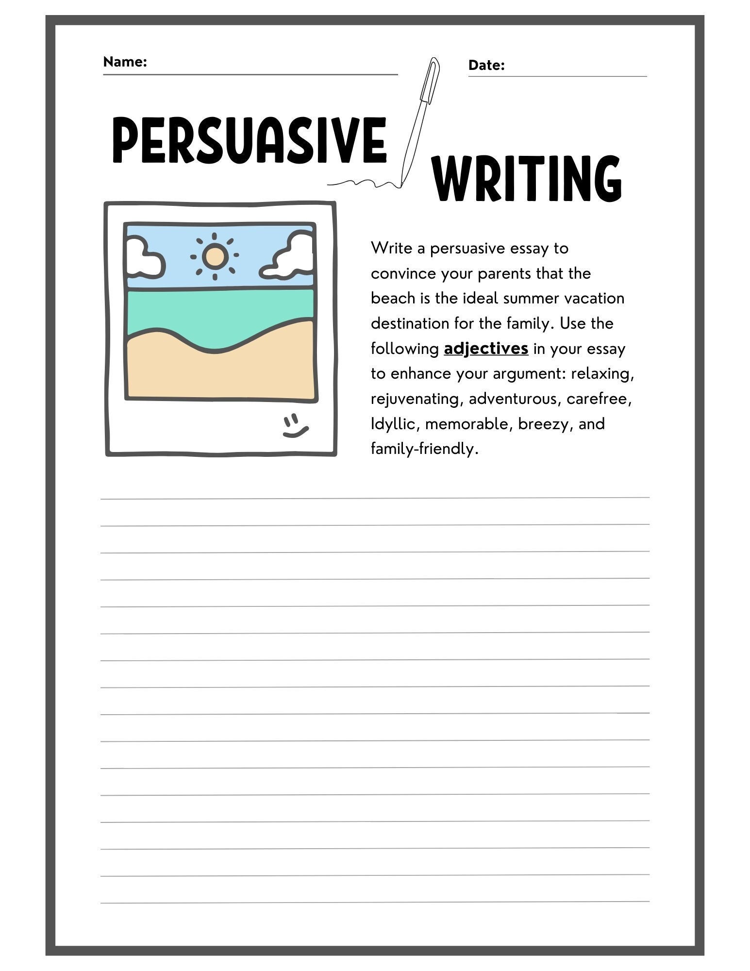 Persuasive Writing Essay Activity - English Essay Persuasive Printable ...