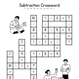 Subtraction Crossword Math Printable Activity - Learn Math Subtraction ...