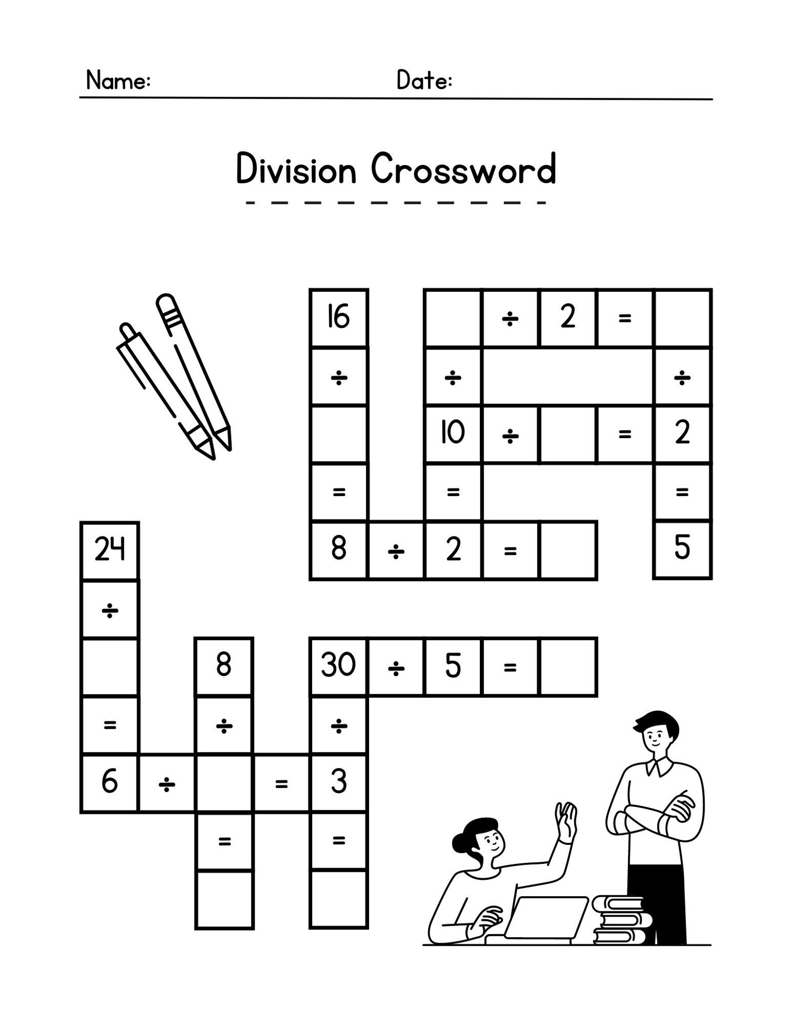 Division Crossword Math Activity - Learn to Divide Math Division ...