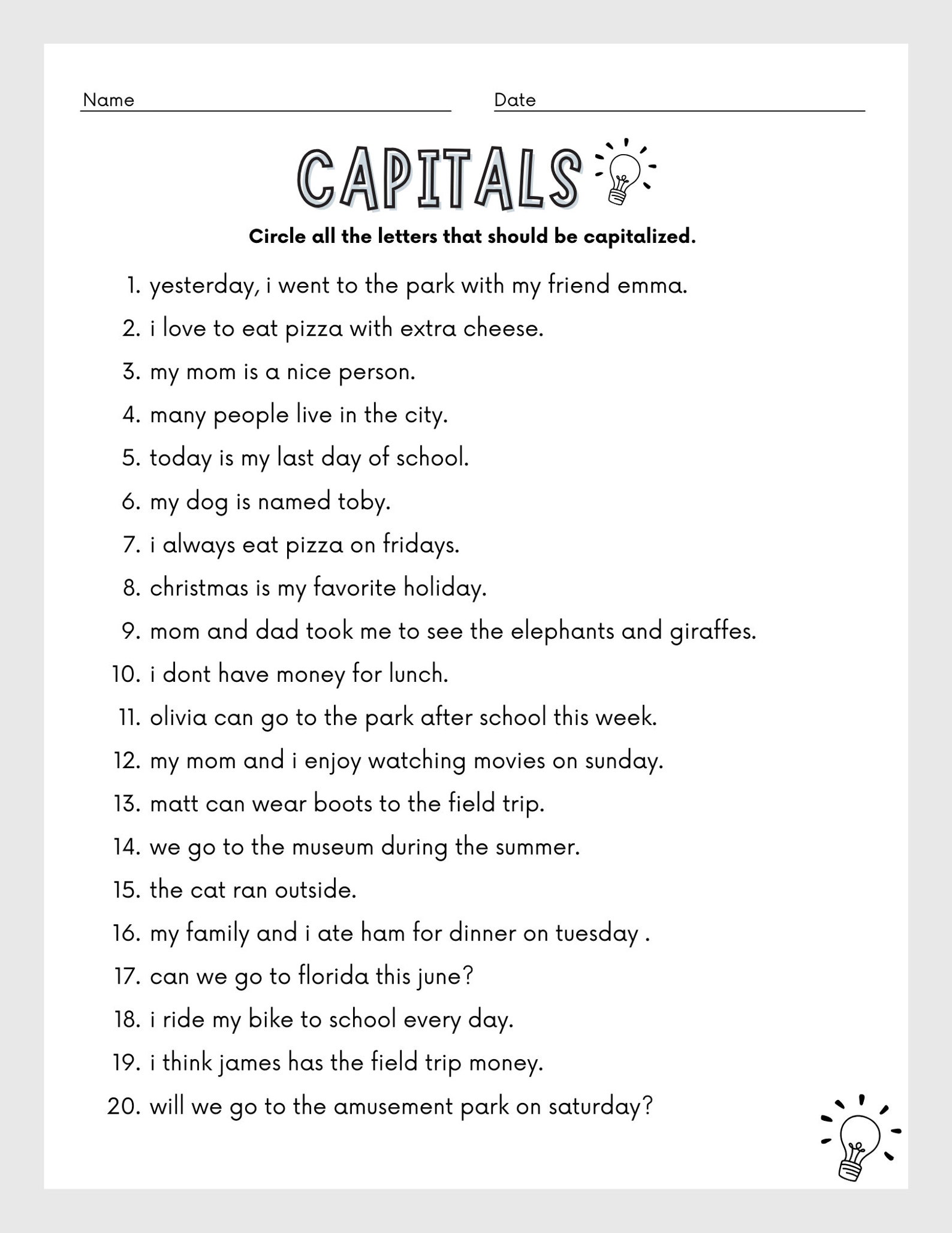 Capitalization Worksheets | Printable Capital Letter Activity | English ...