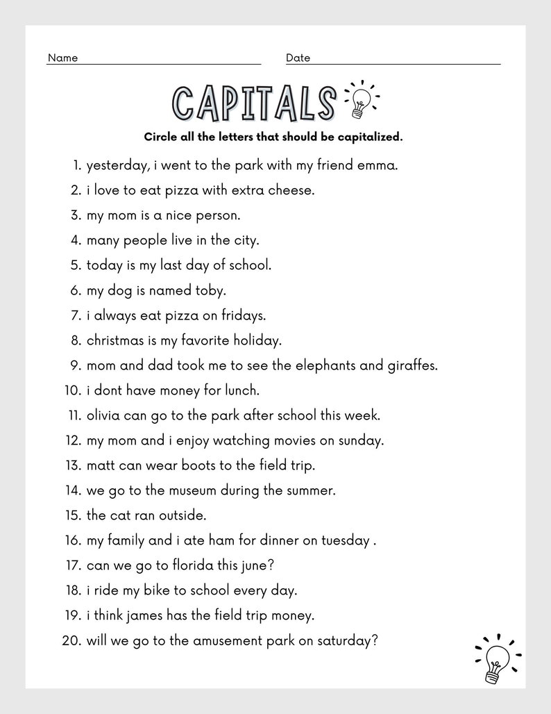 Capitalization Worksheets | Printable Capital Letter Activity | English ...