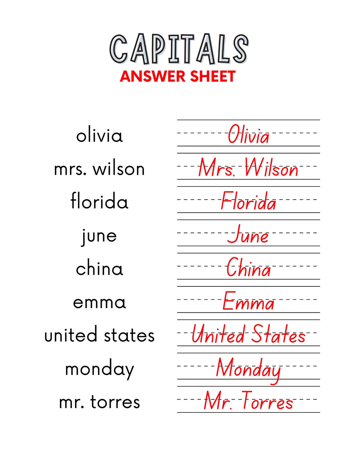 Capitalization Worksheets | Printable Capital Letter Activity | English ...