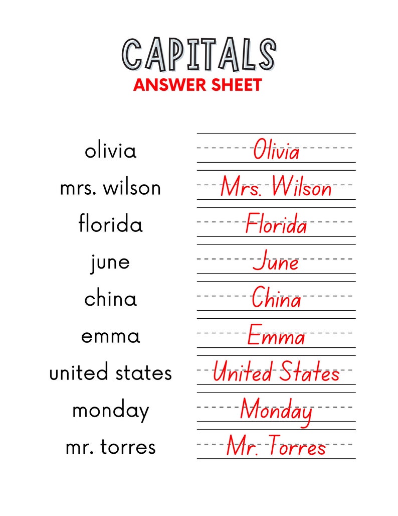 Capitalization Worksheets | Printable Capital Letter Activity | English ...