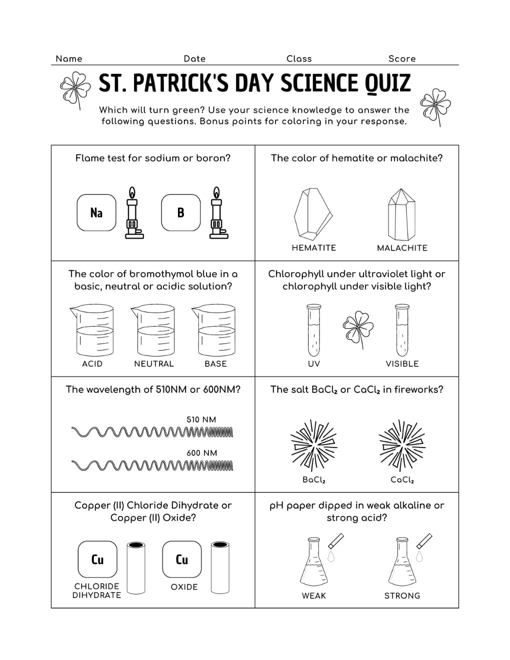 St. Patrick's Day Chemistry Quiz | Science Quiz | Middle School, Junior ...