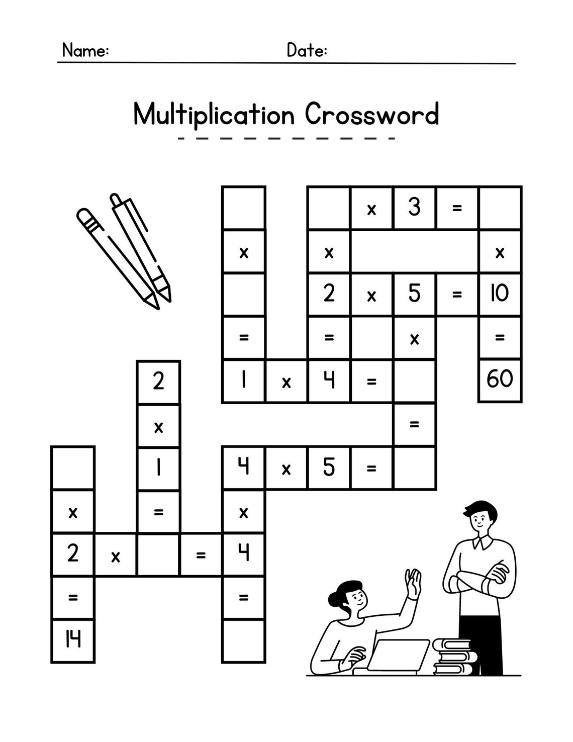 Multiplication Crossword Math Activity- Learn Math Multiplication ...